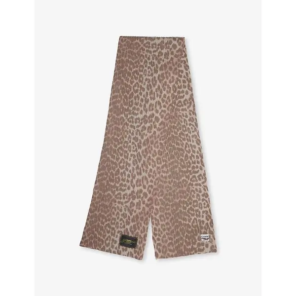 GANNI Print Stretch Wool-blend Scarf - Leopard