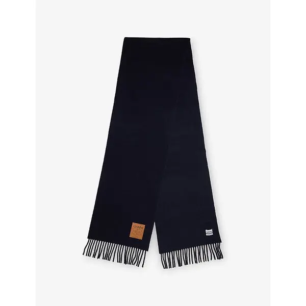 GANNI Brand-patch Wool Scarf - Sky Captain