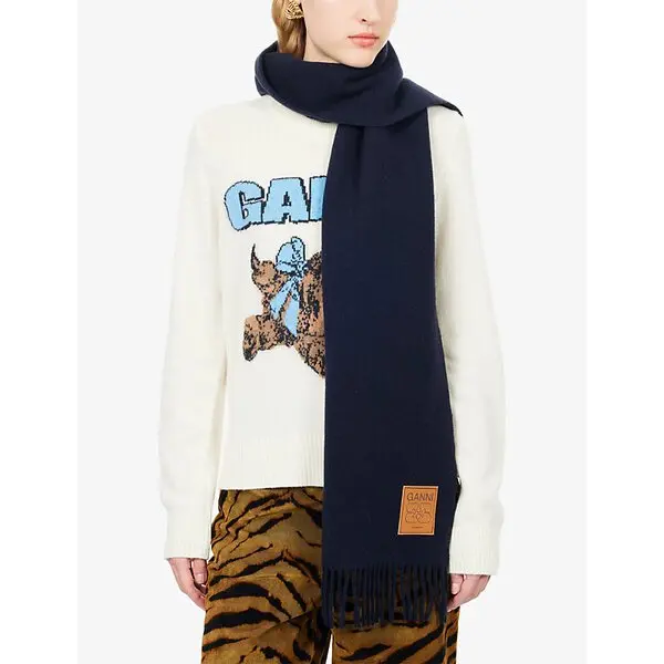 GANNI Brand-patch Wool Scarf