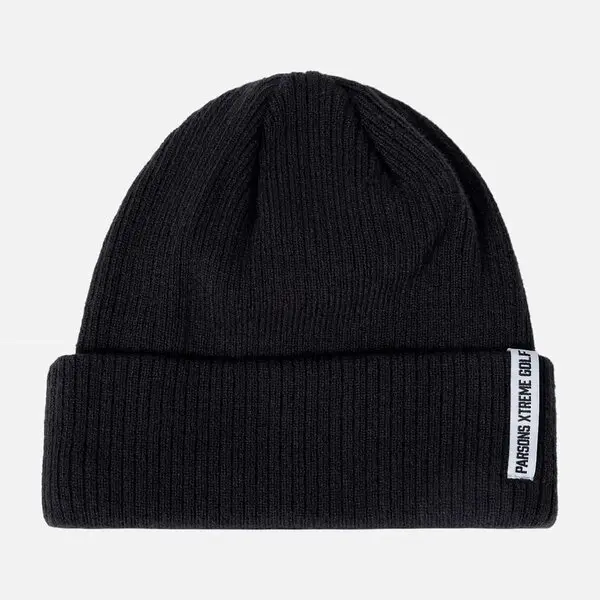PXG Logo Tag Rib Knit Beanie - Black