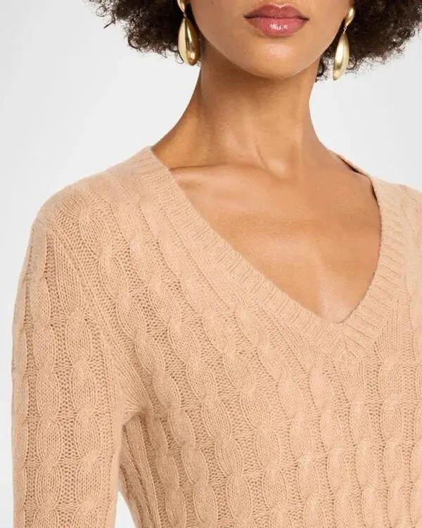 Neiman Marcus Cashmere Cable-knit Sweater - Camel