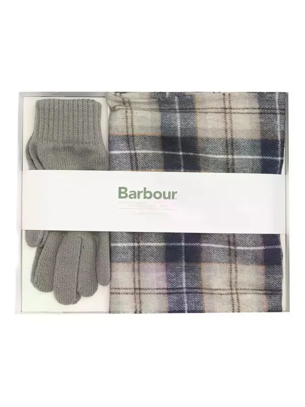 Barbour Plaid Gloves And Scarf Set - Grey