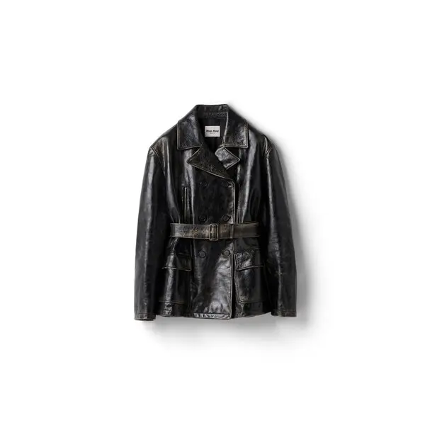 Miu Miu Double-breasted Calf Leather Caban Jacket