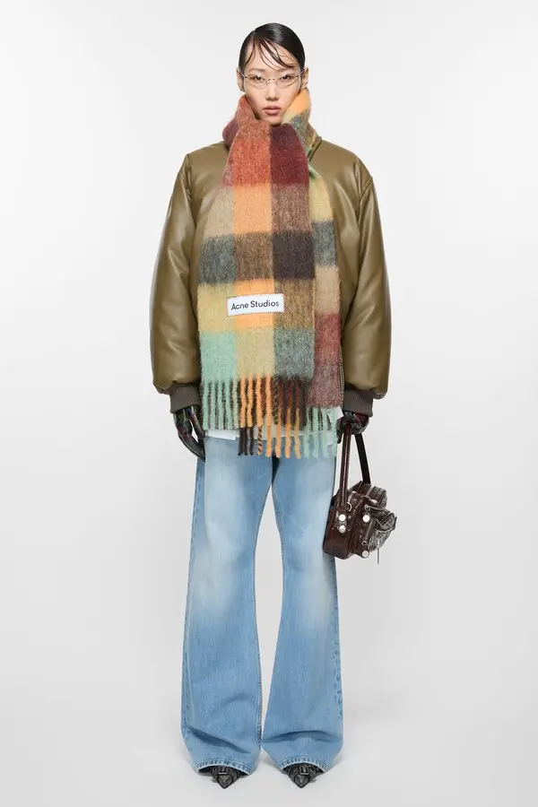 Acne Studios Mohair Checked Scarf - Chestnut Brown,yellow,green