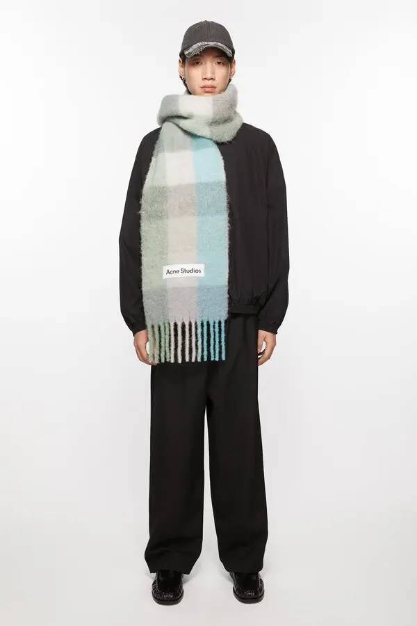 Acne Studios Mohair Checked Scarf - Turquoise,grey,mint Green