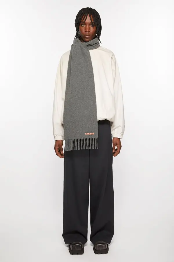 Acne Studios Fringe Wool Scarf Skinny - Grey Melange