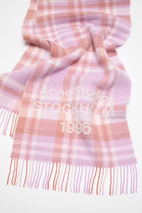 Acne Studios Check Logo Scarf Wide - Pink,fuchsia