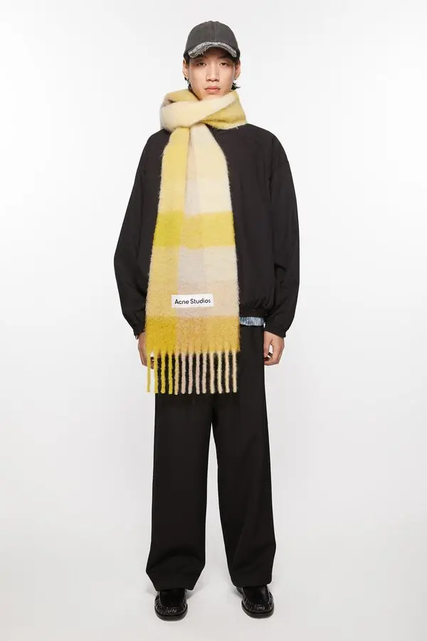 Acne Studios Mohair Checked Scarf - Beige,yellow