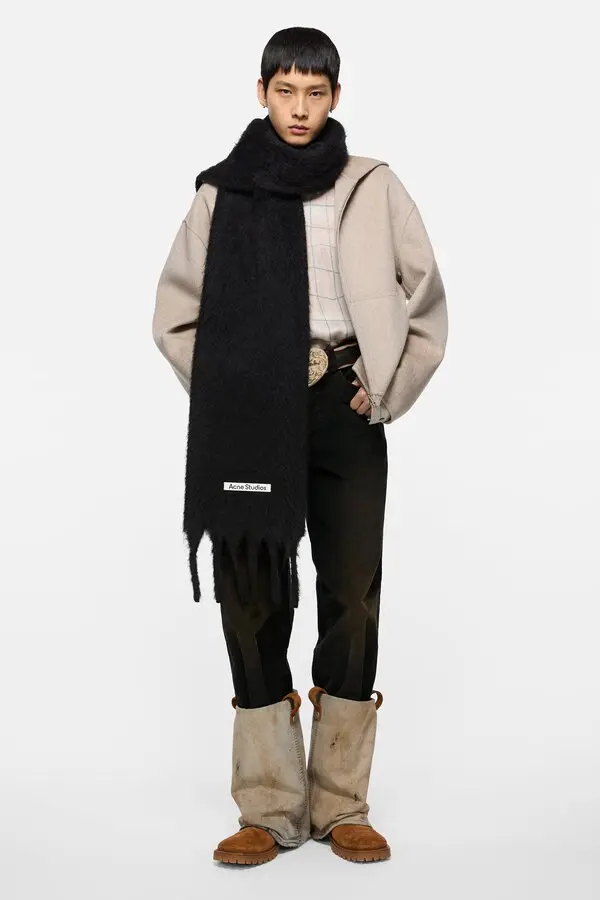Acne Studios Mohair Logo Scarf - Black