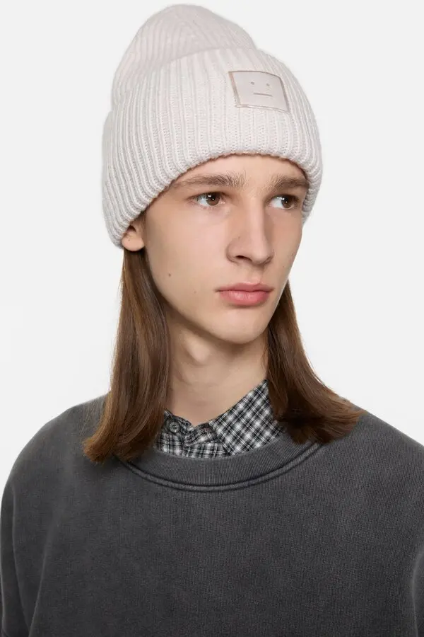 Acne Studios Face Logo Yak Blend Beanie - Light Grey