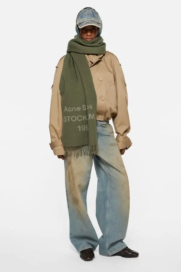 Acne Studios Logo Scarf Wide - Olive Green