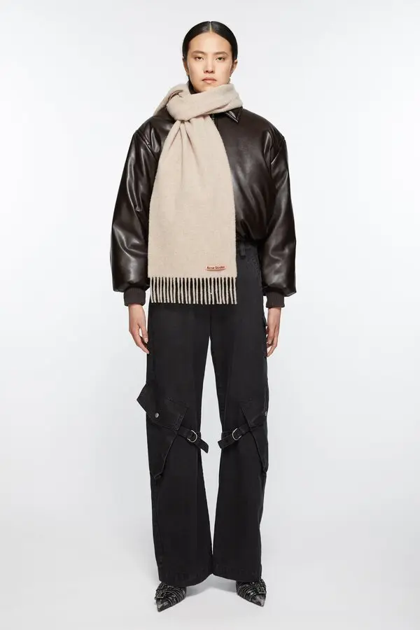 Acne Studios Fringe Wool Scarf Skinny - Oatmeal Melange