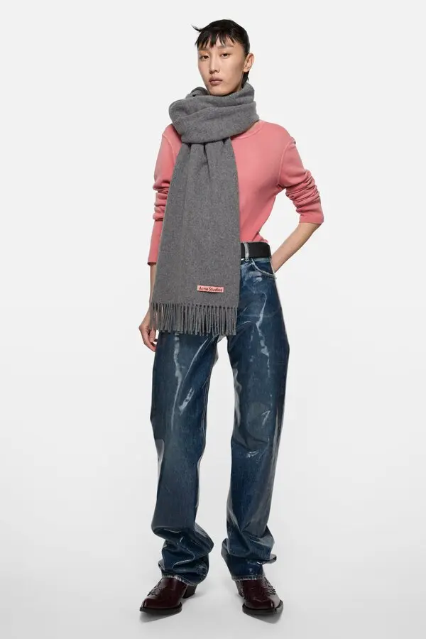 Acne Studios Fringe Wool Scarf Oversized - Grey Melange