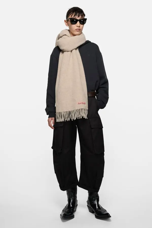 Acne Studios Fringe Wool Scarf Oversized - Oatmeal Melange