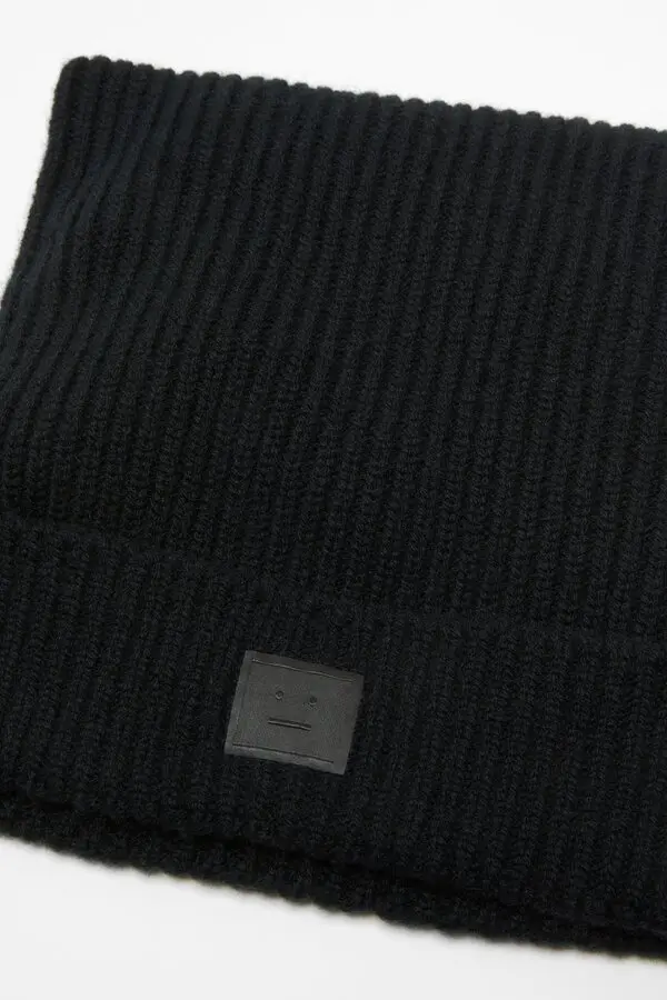 Acne Studios Face Logo Yak Wool Beanie - Black