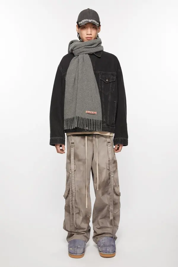 Acne Studios Fringe Wool Scarf – Narrow - Grey Melange