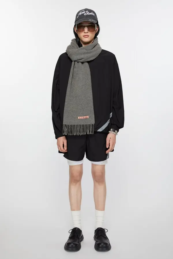 Acne Studios Fringe Wool Scarf – Narrow - Grey Melange