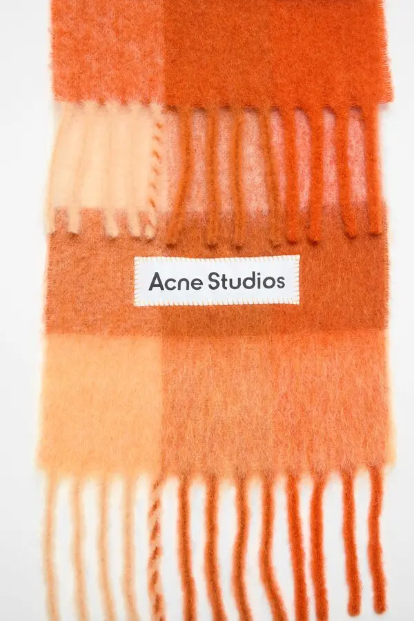 Acne Studios Mohair Checked Scarf - Bright Orange,white,apricot