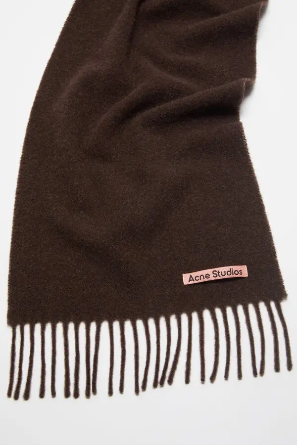 Acne Studios Fringe Wool Scarf Skinny - Brown Melange