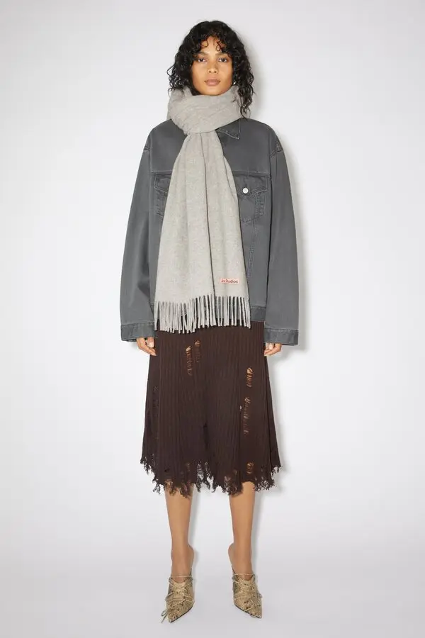 Acne Studios Fringe Wool Scarf Oversized - Light Grey Melange