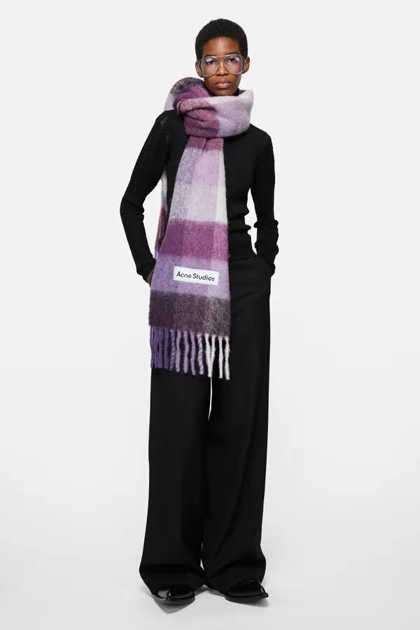 Acne Studios Mohair Checked Scarf - Purple,white