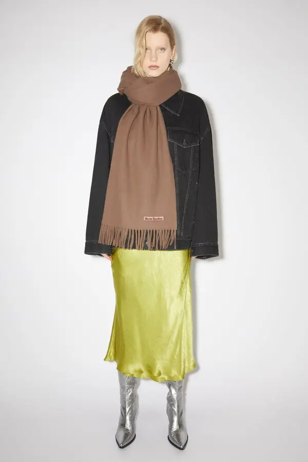 Acne Studios Fringe Wool Scarf Oversized - Caramel Brown