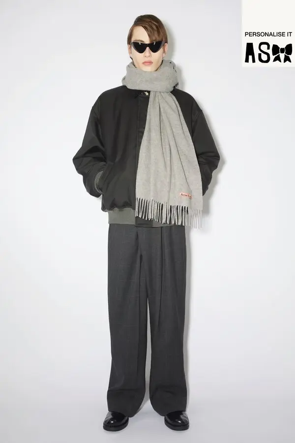 Acne Studios Fringe Wool Scarf Narrow - Light Grey Melange