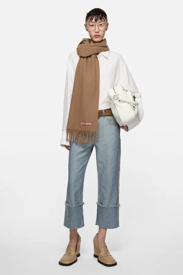 Acne Studios Fringe Wool Scarf – Narrow - Caramel Brown