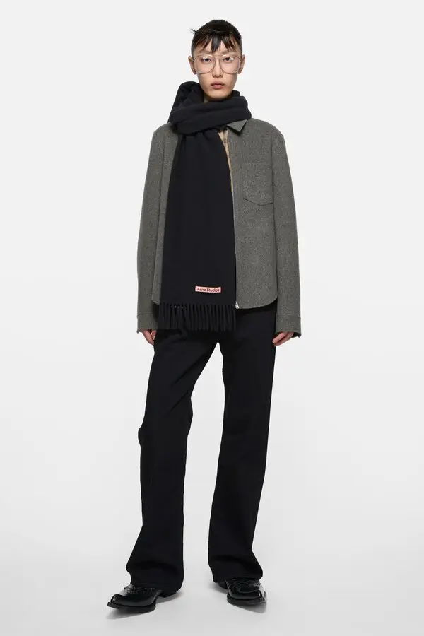 Acne Studios Fringe Wool Scarf – Narrow - Black