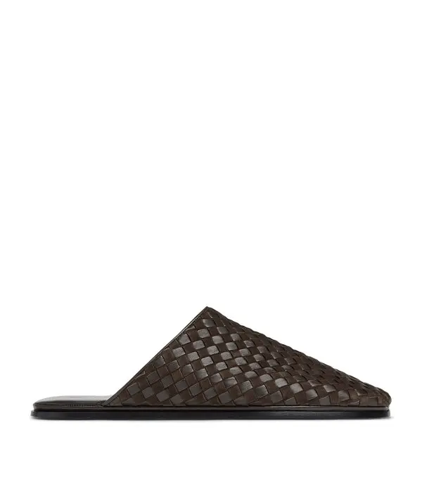 Bottega Veneta Lambskin Intrecciato Slippers - Brown