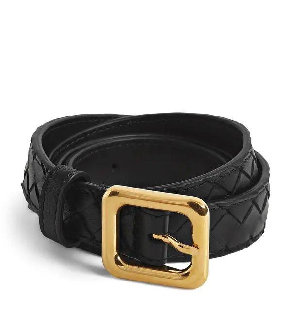 Bottega Veneta Calfskin Intrecciato Belt - Black