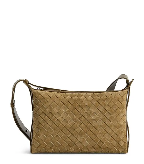 Bottega Veneta Suede Intrecciato Tribeca Cross-body Bag - Grey