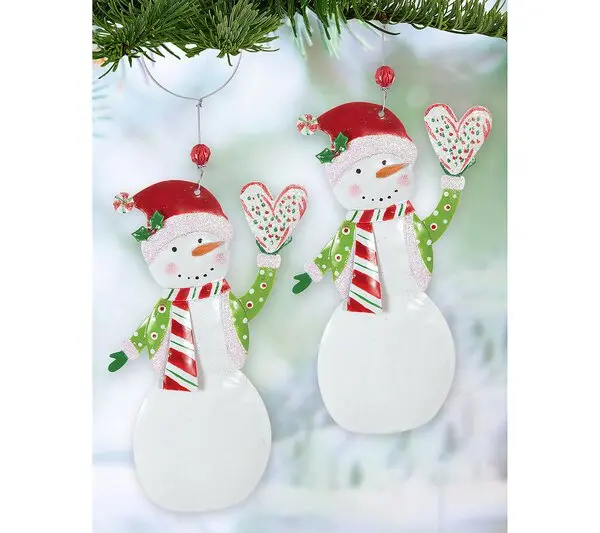 SUNSET VISTA DESIGNS Pepper' Candy Snowman Orn Ament Set Of 2 - One-color