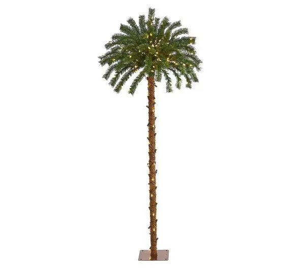 NEARLY NATURAL 5' Christmas Palm Tree With 150 Lights - One-color