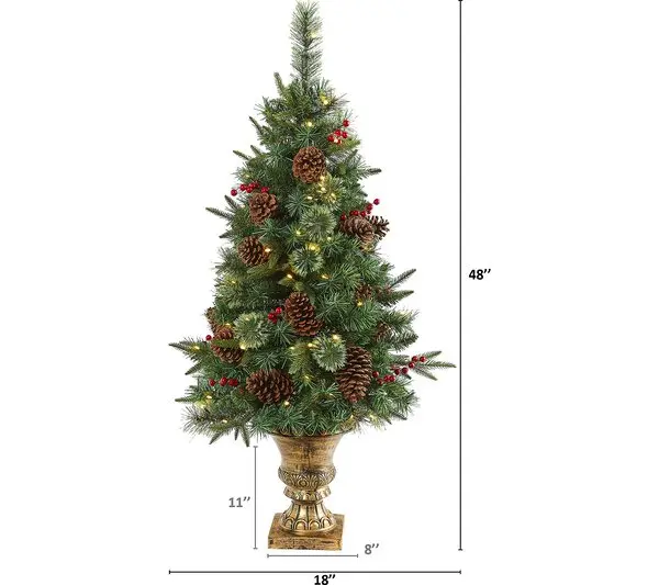 NEARLY NATURAL 4' Pine, Pinecone And Berries Ar Tificial Tree