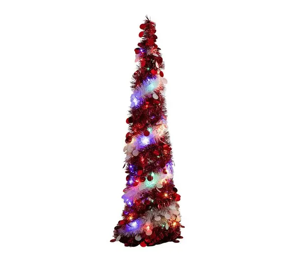 NEARLY NATURAL 4' Artificial Tinsel Pop Up Pre- Lit Tree - One-color