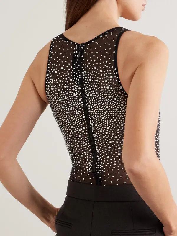 Alex Perry Crystal-embellished Stretch-mesh Bodysuit