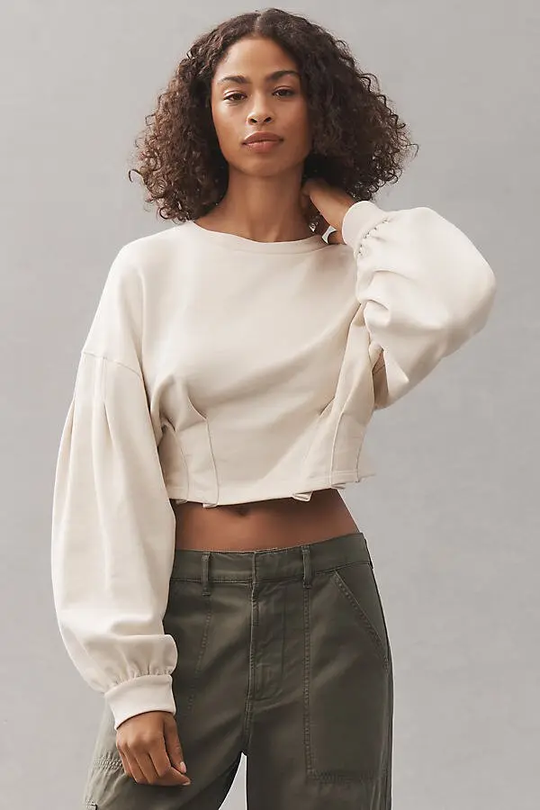 Anthropologie Waisted Crop Sweatshirt - Oatmeal Heather