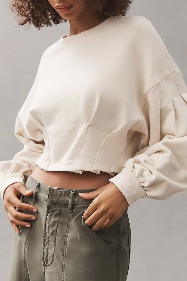 Anthropologie Waisted Crop Sweatshirt - Oatmeal Heather