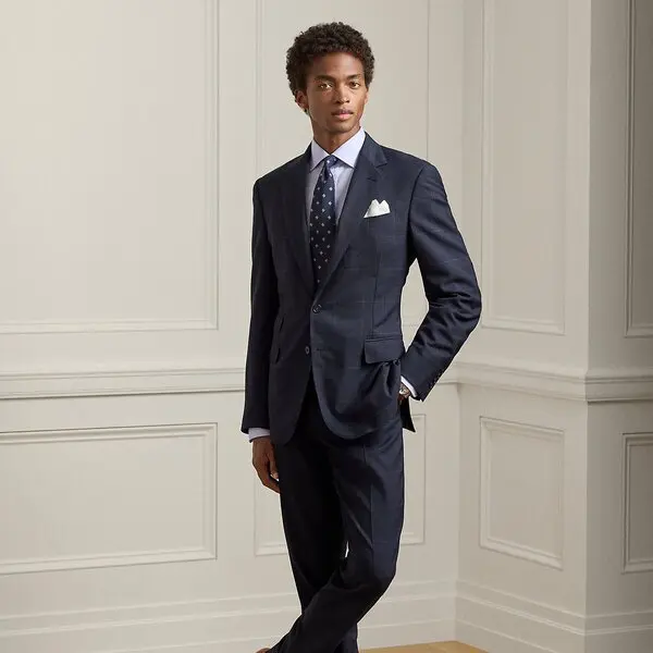 Ralph Lauren Kent Hand-tailored Glen Plaid Wool Suit - Navy/bright Navy