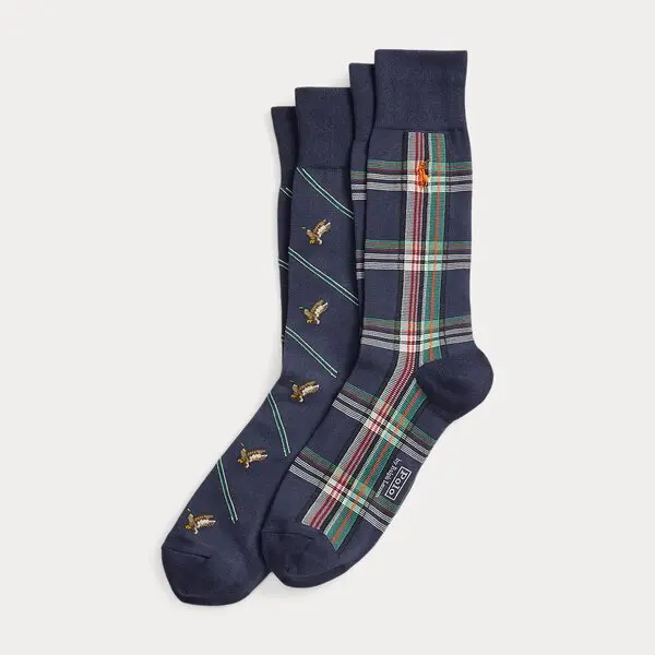 Ralph Lauren Mallard & Plaid Trouser Socks 2-pack - Navy/yellow