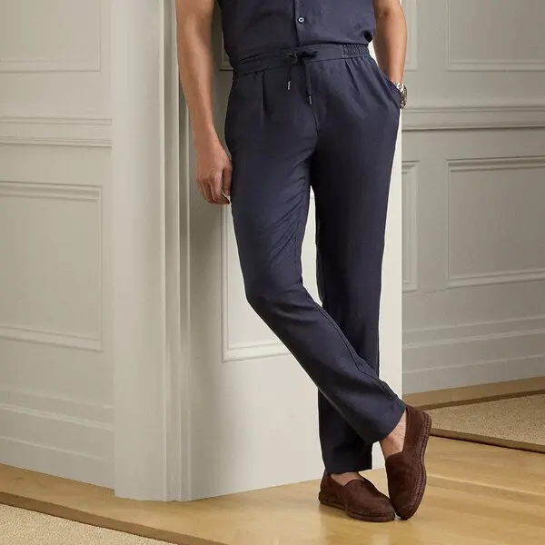 Ralph Lauren Silk-linen Pleated Trousers - Classic Chairman Navy