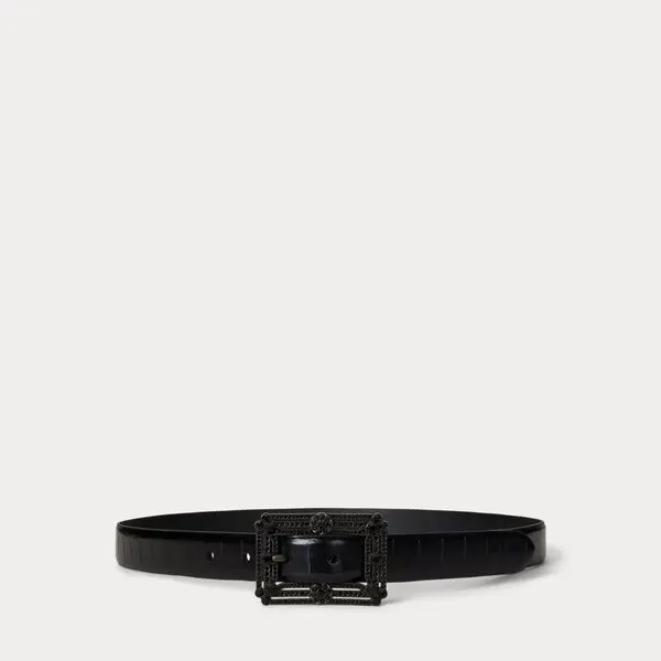 Ralph Lauren Embellished-buckle Embossed Skinny Belt - Black