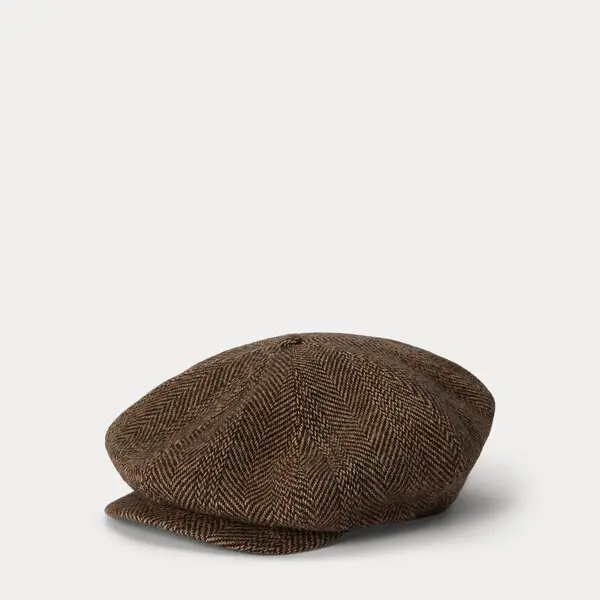 Ralph Lauren Wool Herringbone Tweed Newsboy Cap - Brown Tan Multi