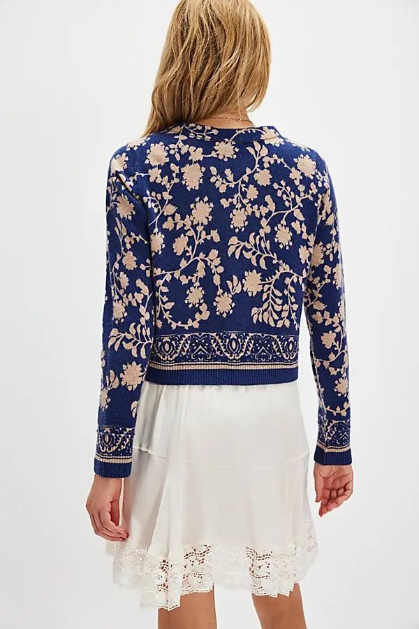 Free People Patterned Cashmere Cardigan - Cobalt Combo
