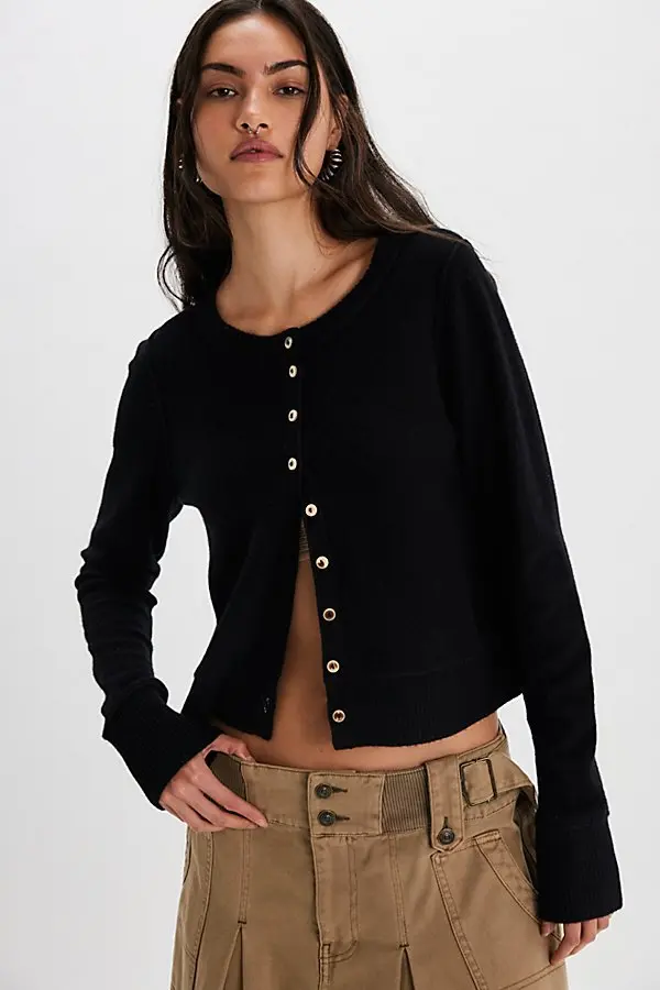 Free People Cashmere Blend Cardigan - Velvet Black