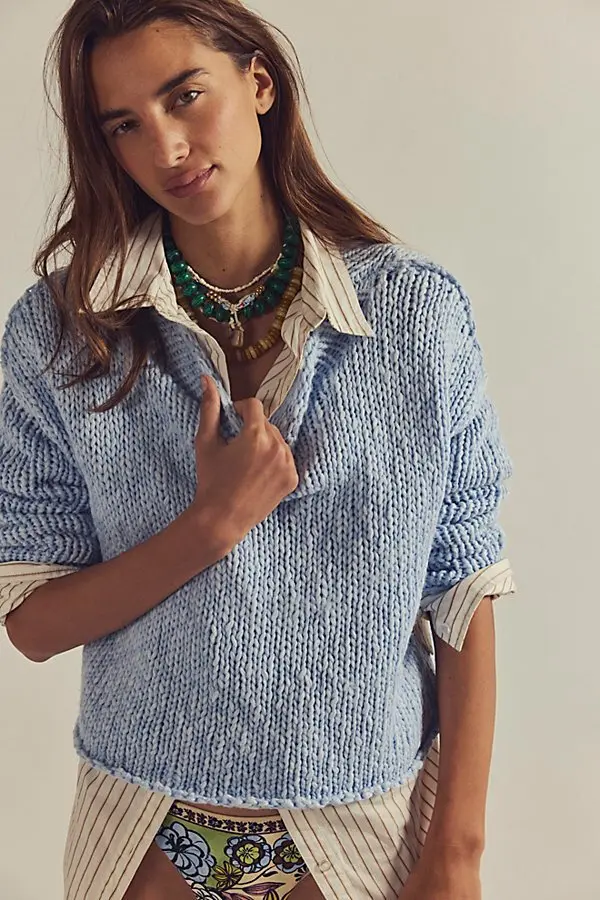 Free People Opal Rollneck Knit Sweater - Cashmere Blue