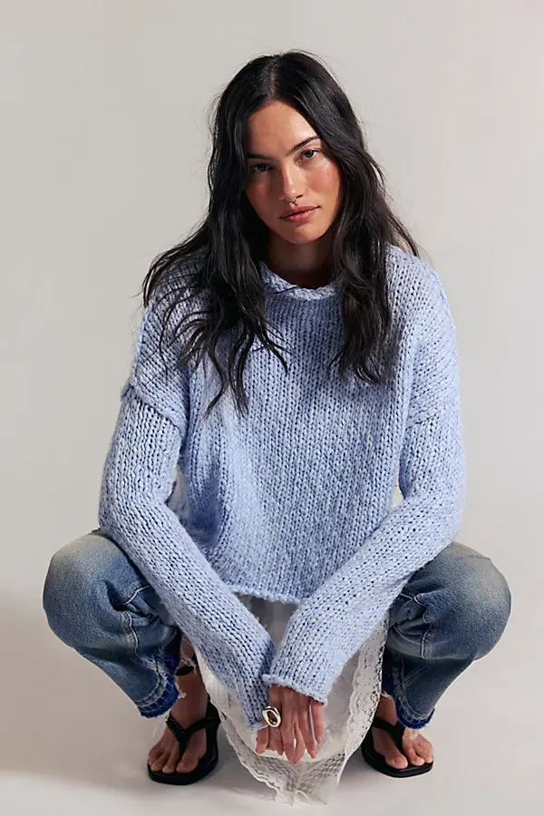 Free People Opal Rollneck Knit Sweater - Cashmere Blue
