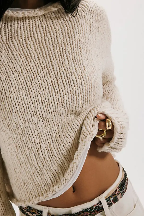 Free People Rollneck Knit Sweater - Tea