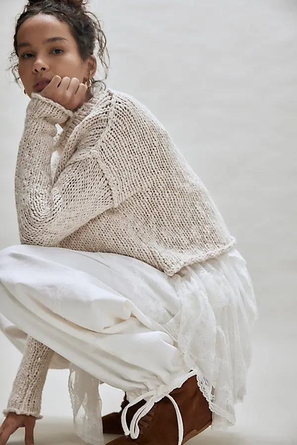 Free People Opal Rollneck Knit Sweater - Tea